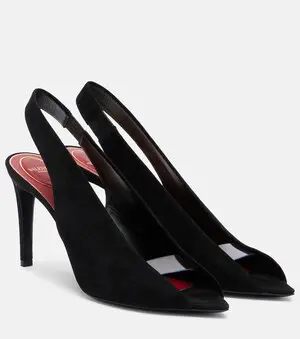 Valentino Garavani Valentino Garavani Black Suede Peep-Toe Pumps Black