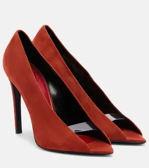 Valentino Garavani Valentino Garavani Black Suede Peep-Toe Pumps Red