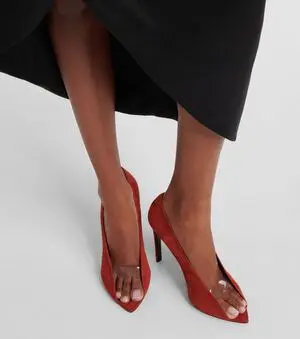 Valentino Garavani Suede Peep-toe Pumps - Red