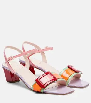 ROGER VIVIER Belle Vivier Patent Leather Sandals With Buckle-fastening Ankle Strap - Multicoloured