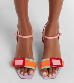 ROGER VIVIER Belle Vivier Patent Leather Sandals With Buckle-fastening Ankle Strap - Multicoloured
