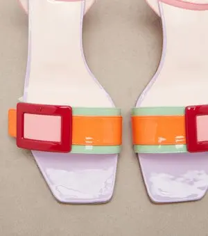 ROGER VIVIER Belle Vivier Patent Leather Sandals With Buckle-fastening Ankle Strap - Multicoloured