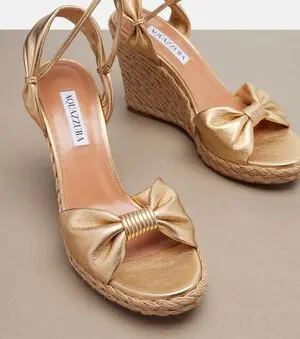AQUAZZURA Carina Metallic Leather Espadrille Wedges - Gold