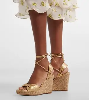 AQUAZZURA Carina Metallic Leather Espadrille Wedges