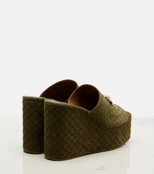Gucci Horsebit Gg Suede Wedge Mules - Green