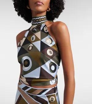 Emilio Pucci Occhi Halterneck Silk Twill Top - Multicoloured