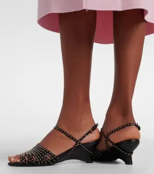 Khaite Drew Studded Leather Wedge Sandals - Black