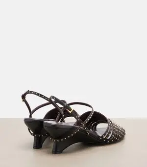 Khaite Drew Studded Leather Wedge Sandals - Black