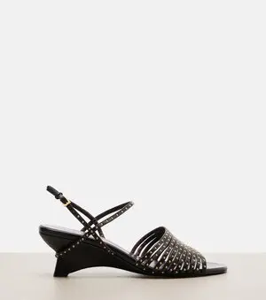 Khaite Drew Studded Leather Wedge Sandals - Black