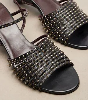 Khaite Drew Studded Leather Wedge Sandals - Black