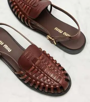 Miu Miu Leather Slingback Fisherman Sandals
