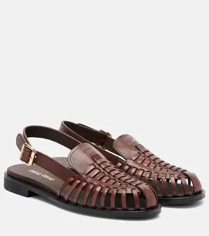 Miu Miu Leather Slingback Fisherman Sandals - Brown