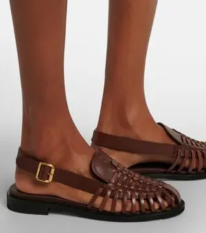 Miu Miu Leather Slingback Fisherman Sandals - Brown