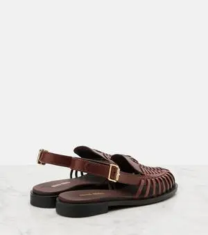 Miu Miu Leather Slingback Fisherman Sandals - Brown