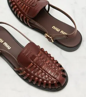 Miu Miu Leather Slingback Fisherman Sandals - Brown