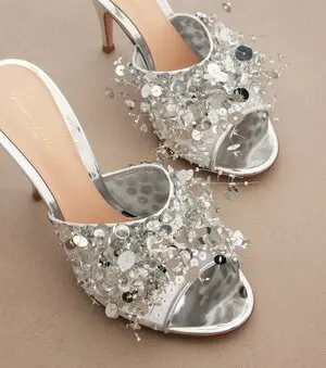 GIANVITO ROSSI Abyssa Sequined Mesh Mules - Silver