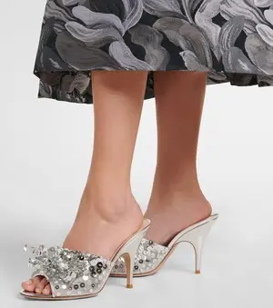 GIANVITO ROSSI Abyssa Sequined Mesh Mules - Silver