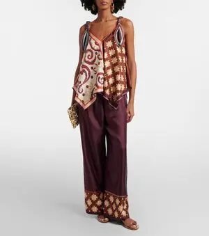 ALEMAIS Alémais Wilson Silk Twill Wide-leg Pants - Burgundy