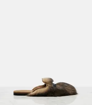 Dolce & Gabbana Logo Shearling Mules - Brown