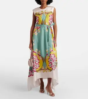 La DoubleJ San Carlo Printed Silk Satin Midi Dress