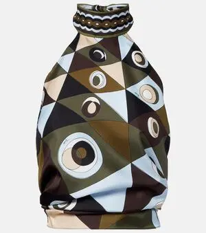 Emilio Pucci Occhi Halterneck Silk Twill Top