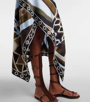 Emilio Pucci Vivara Asymmetric Silk Twill Midi Skirt