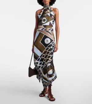 Emilio Pucci Vivara Asymmetric Silk Twill Midi Skirt