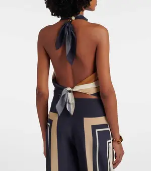 SIR. Printed Halterneck Silk Top