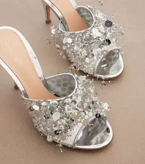 GIANVITO ROSSI Abyssa Sequined Mesh Mules