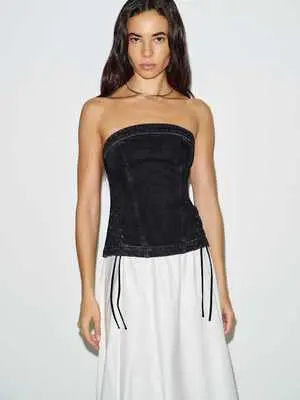 REFORMATION Gabbriette Stretch Denim Top - Black