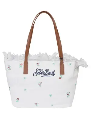 MC2 SAINT BARTH White Floral Embroidered Tote Bag