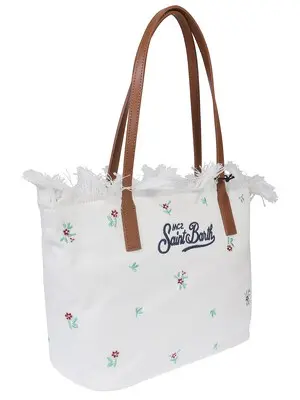 MC2 SAINT BARTH White Floral Embroidered Tote Bag