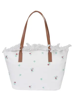 MC2 SAINT BARTH White Floral Embroidered Tote Bag
