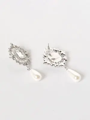 SELF-PORTRAIT Embellished Drop Earrings With Crystal And Pearl Detail