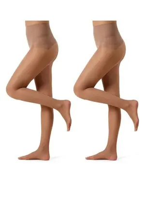 MEMOI Crystal Sheer Tights 2 Pack - Honey