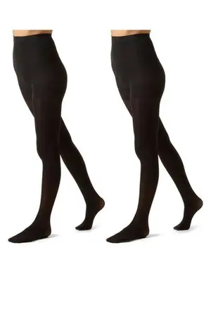 MEMOI 2-pack Opaque Control Top Tights - Black