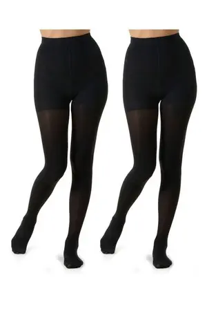 MEMOI 2-pack Opaque Control Top Tights - Black