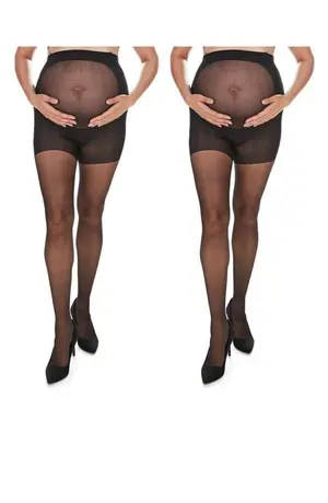 MEMOI 2-pack Sheer Maternity Tights - Black