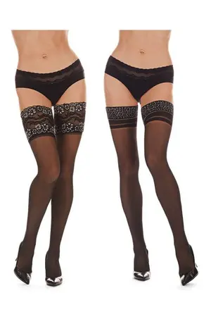MEMOI Lace Cuff Stockings With Seamed Back