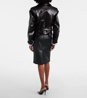 Saint Laurent Belted Leather Pencil Skirt - Black