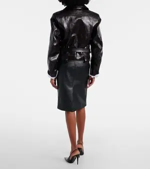 Saint Laurent Belted Leather Pencil Skirt - Black