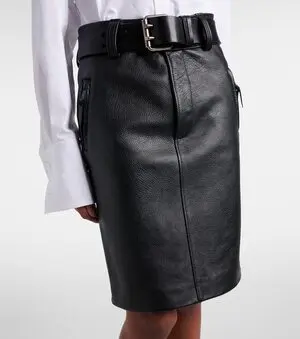 Saint Laurent Belted Leather Pencil Skirt - Black