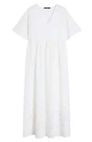 Max Mara Scalloped Eyelet Cotton Poplin Midi Dress - White