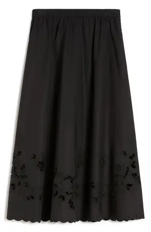 Max Mara Caravan Scalloped Eyelet Cotton Poplin Midi Skirt - Black