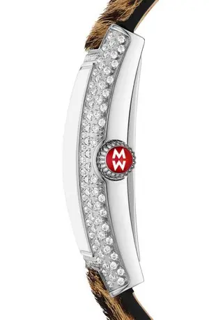 Michele Special Edition Diamond Coquette Genuine Calf Hair Strap Watch