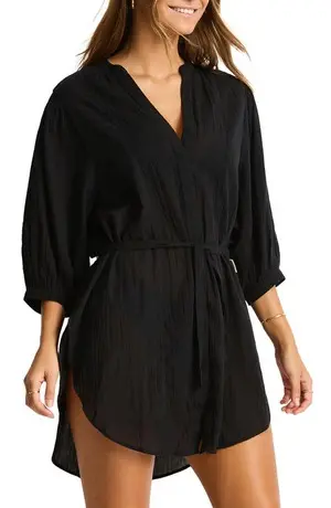 SEA LEVEL Boho Cover-up Shirt - Black