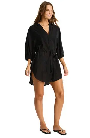SEA LEVEL Boho Cover-up Shirt - Black