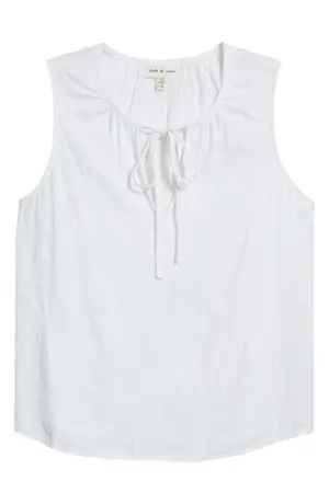 CLOTH & STONE Floral Embroidered Split Neck Tank - White