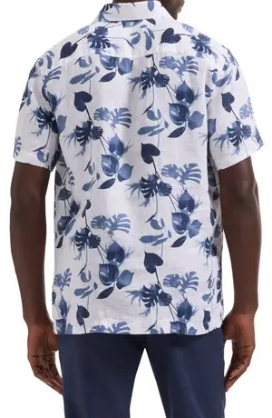Bugatchi Orson Shaped Fit Leaf Print Short Sleeve Button-up Shirt