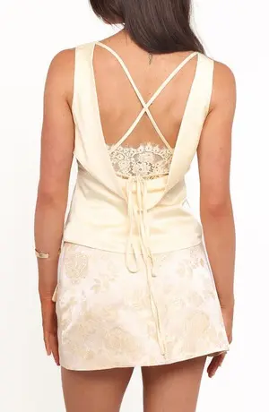 PETAL & PUP Wynn Strappy Cowl Back Satin Top - Yellow